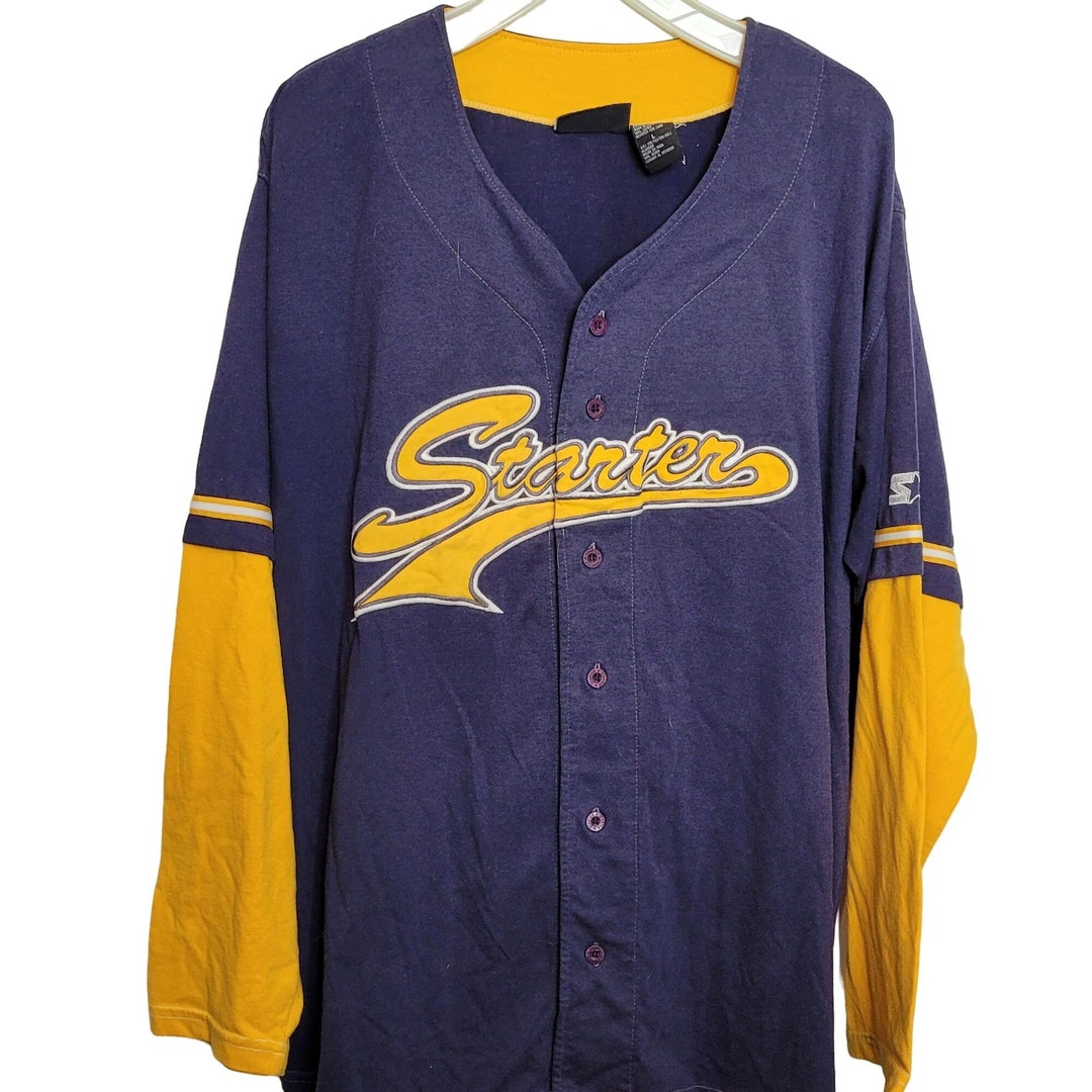 Starter Baseball Jersey Shirt Navy Yellow Long Sleeve Size Large Logo ...