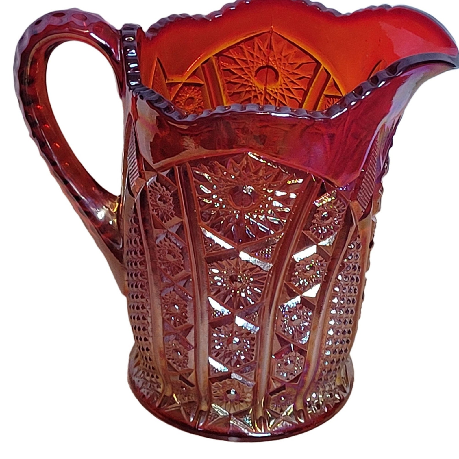 Indiana Carnival Glass Sunset Pitcher Orange Red Iridescent 54 - Etsy