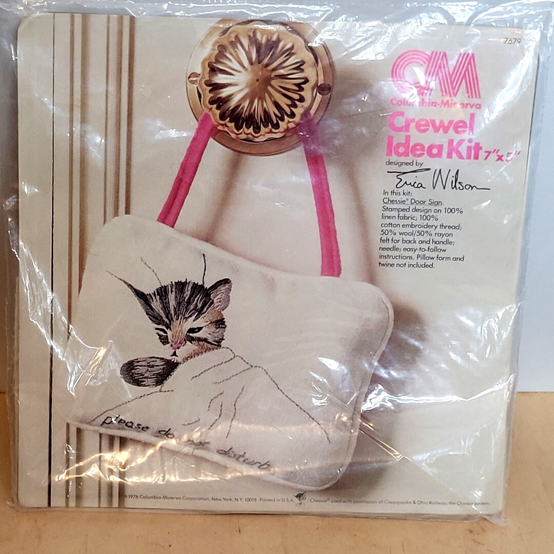 Columbia Minerva 7679 Chessie Door Sign Cat Crewel Erica Wilson 1976 ...