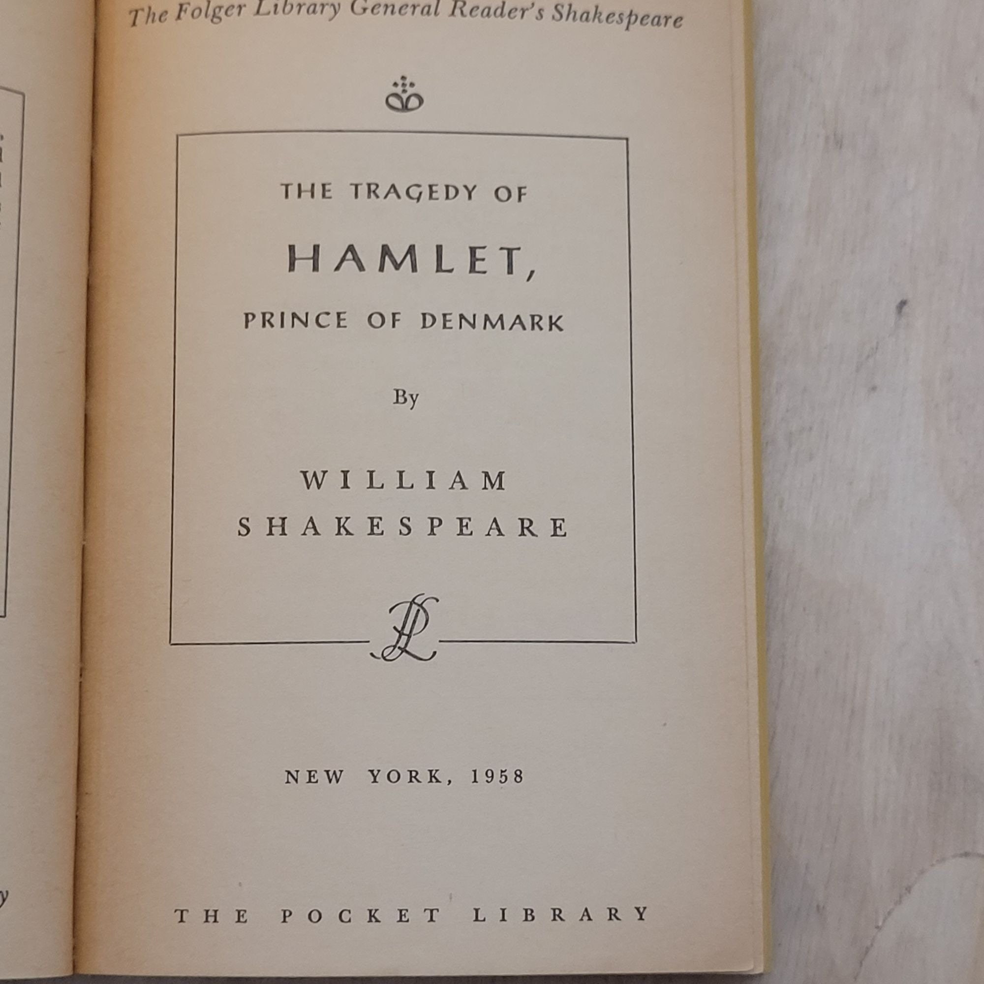 Tragedy of Hamlet Prince of Denmark Shakespeare Pocket Library 1958 ...