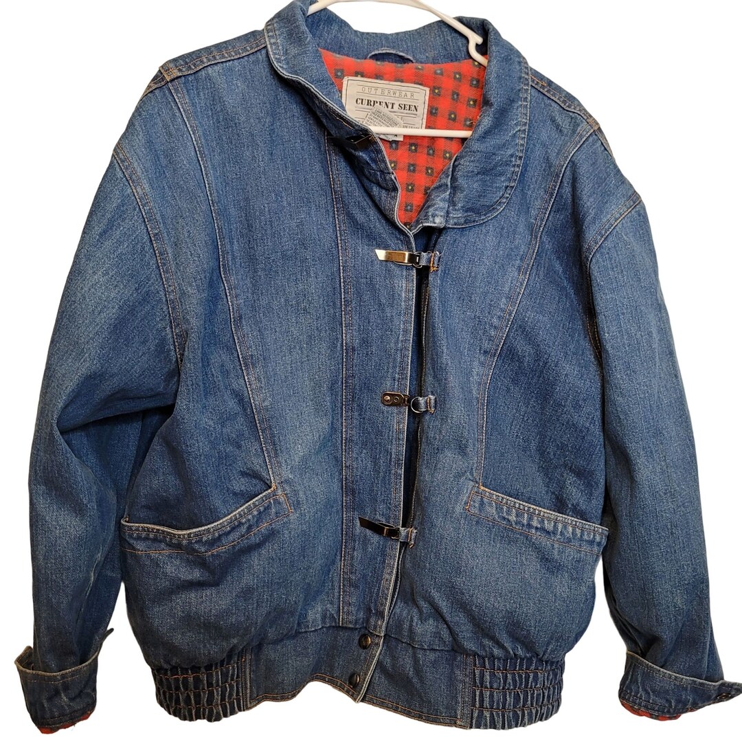 Vintage Denim Jacket Flannel Lining Red Current Seen Apparel Size ...