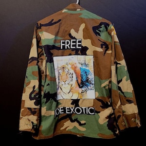Vintage Upcycle Military BDU Print Button up Joe Exotic Gold Studs ...
