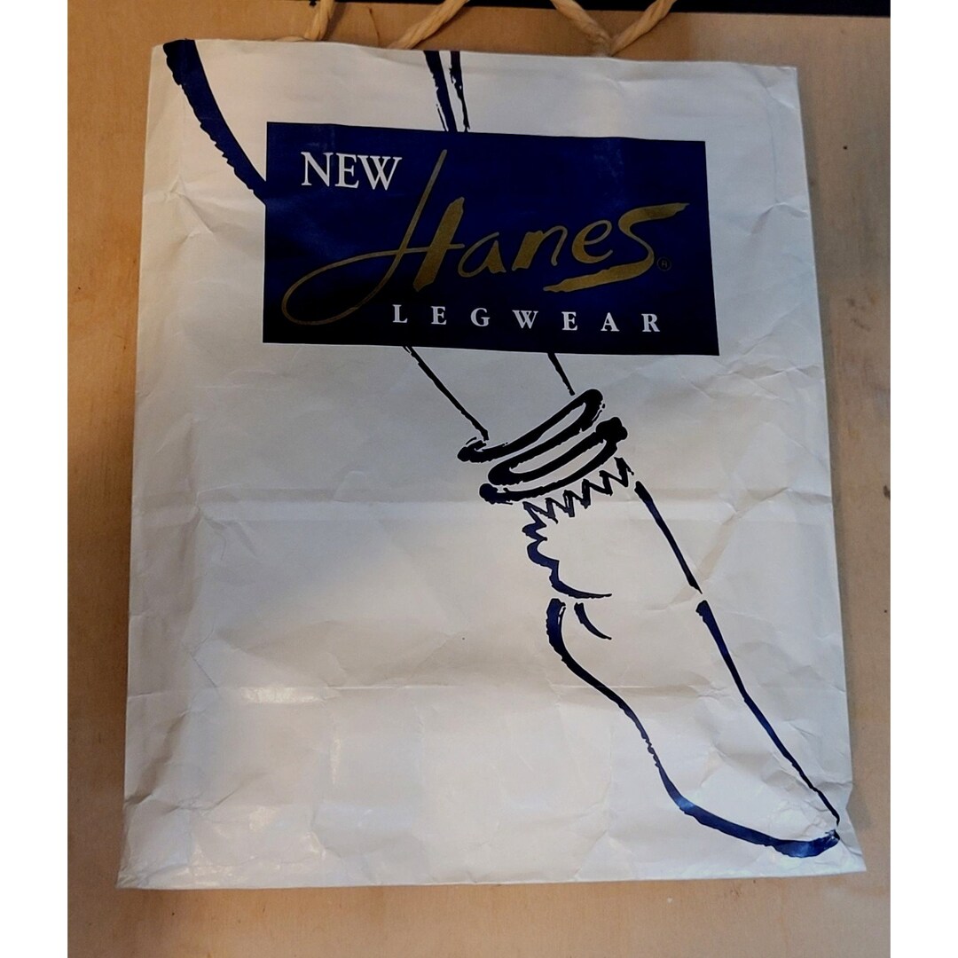 Vintage Hanes Legwear Shopping Gift Bag Paper Rope Handles Fold up 10.5 ...