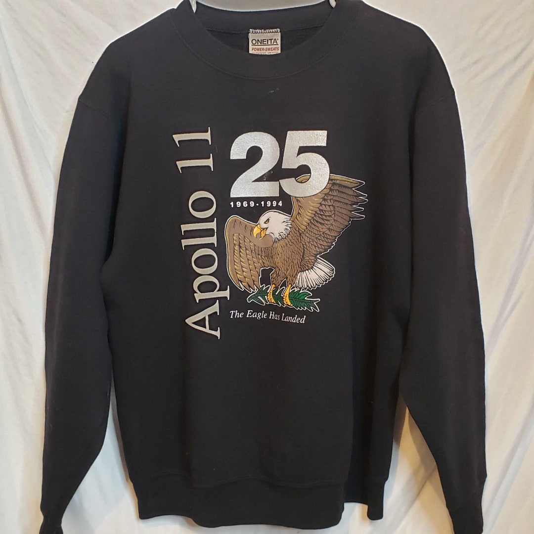 Vintage Apollo 11 Sweatshirt 25 Years 1994 Black Bald Eagle Adult ...