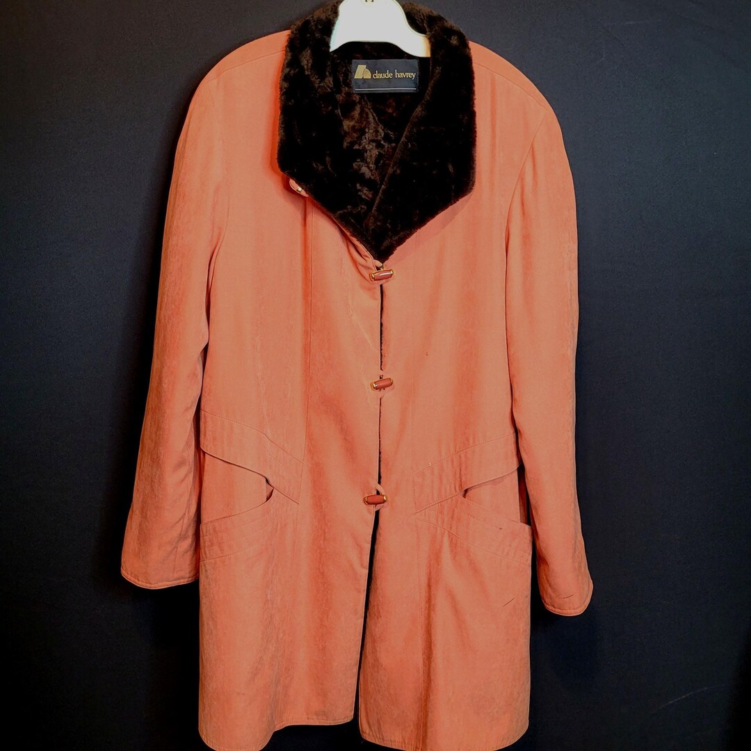 Vintage Claude Harvey Coat Rust Brown Faux Fur Lining Button Closure ...