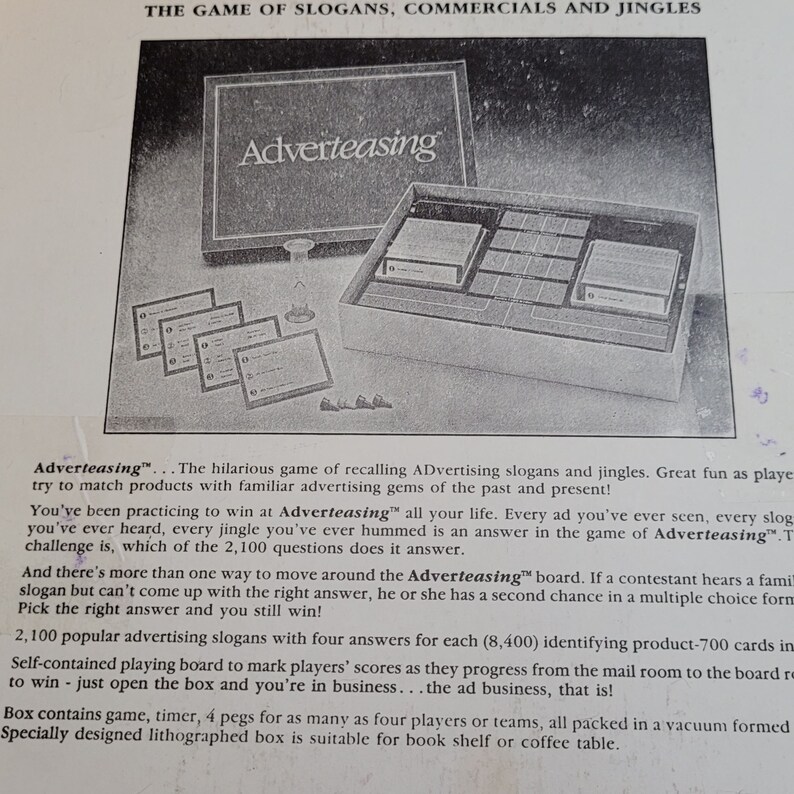 Vintage Cadaco 1988 Adverteasing Board Game Slogans Commercials Trivia ...