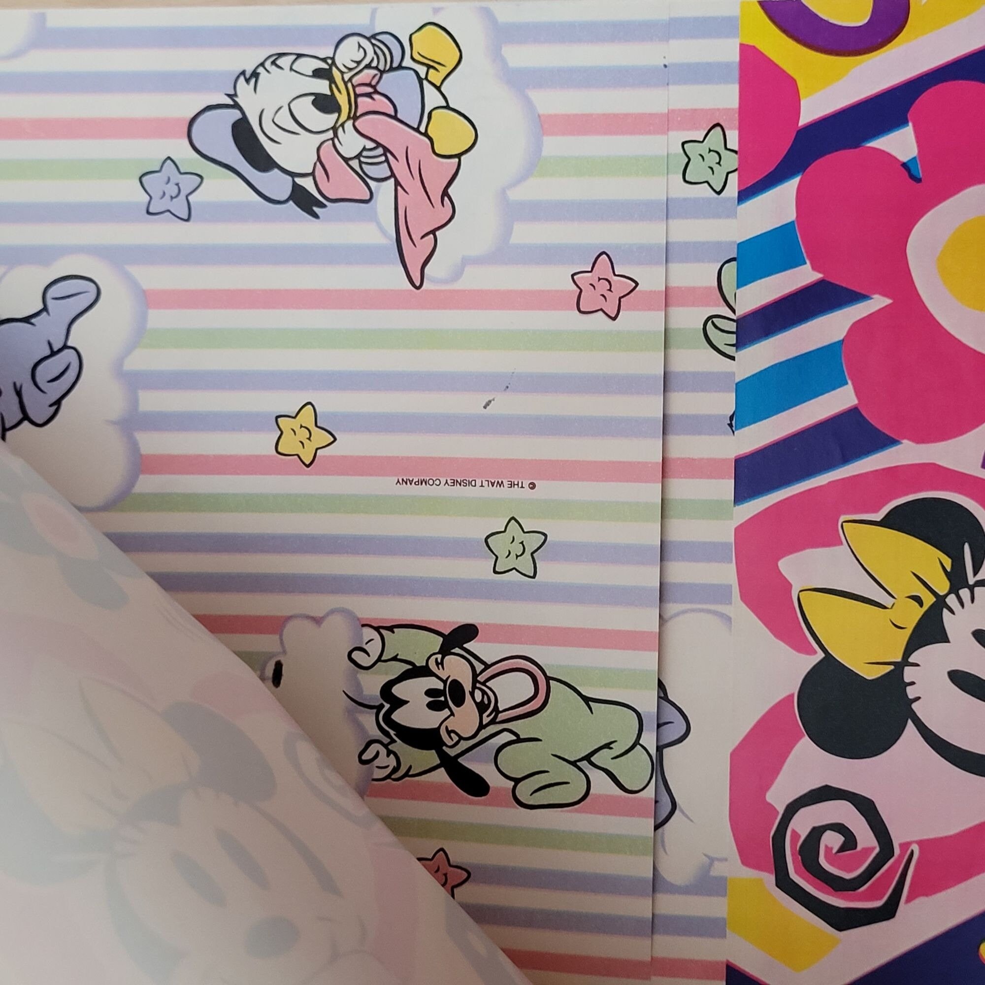Vintage Wrapping Paper Cleo Mickey Mouse Open Package 4 Sheets Bright ...