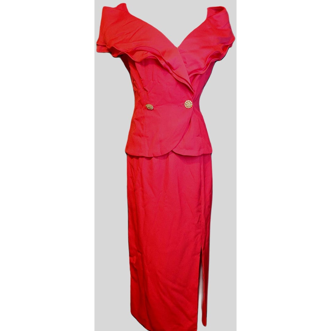 Vintage Fuchsia Pink Evening Wear 2 Piece Skirt off Shoulder Top ...