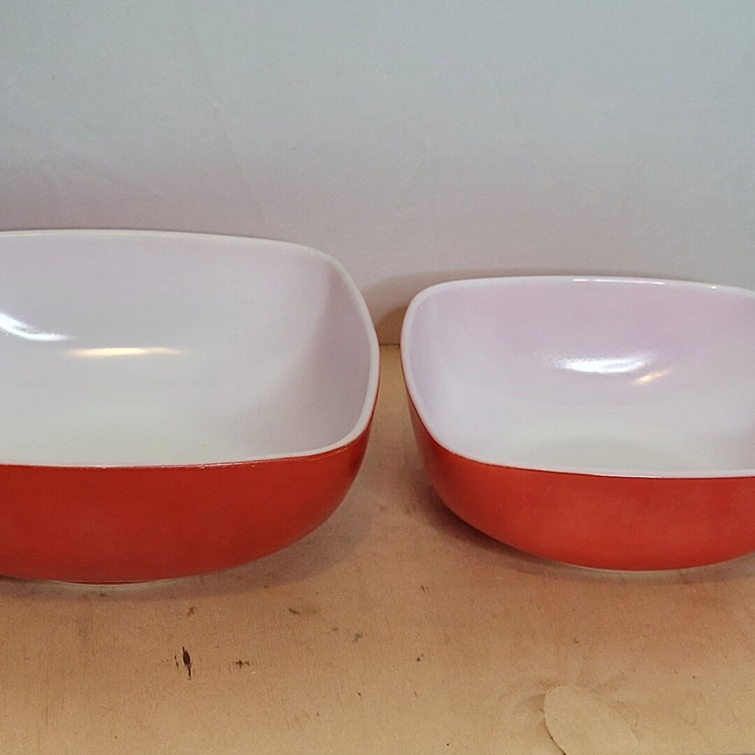 Vintage Pyrex Red Hostess 515 525 Square Serving Paint Loss Dishwasher ...