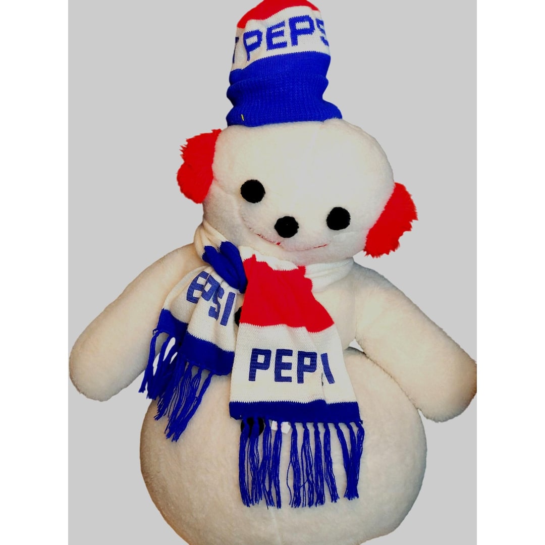 Vintage Pepsi Snowman Plush Decor Scarf Beanie Knit Hat XL Stuffie ...