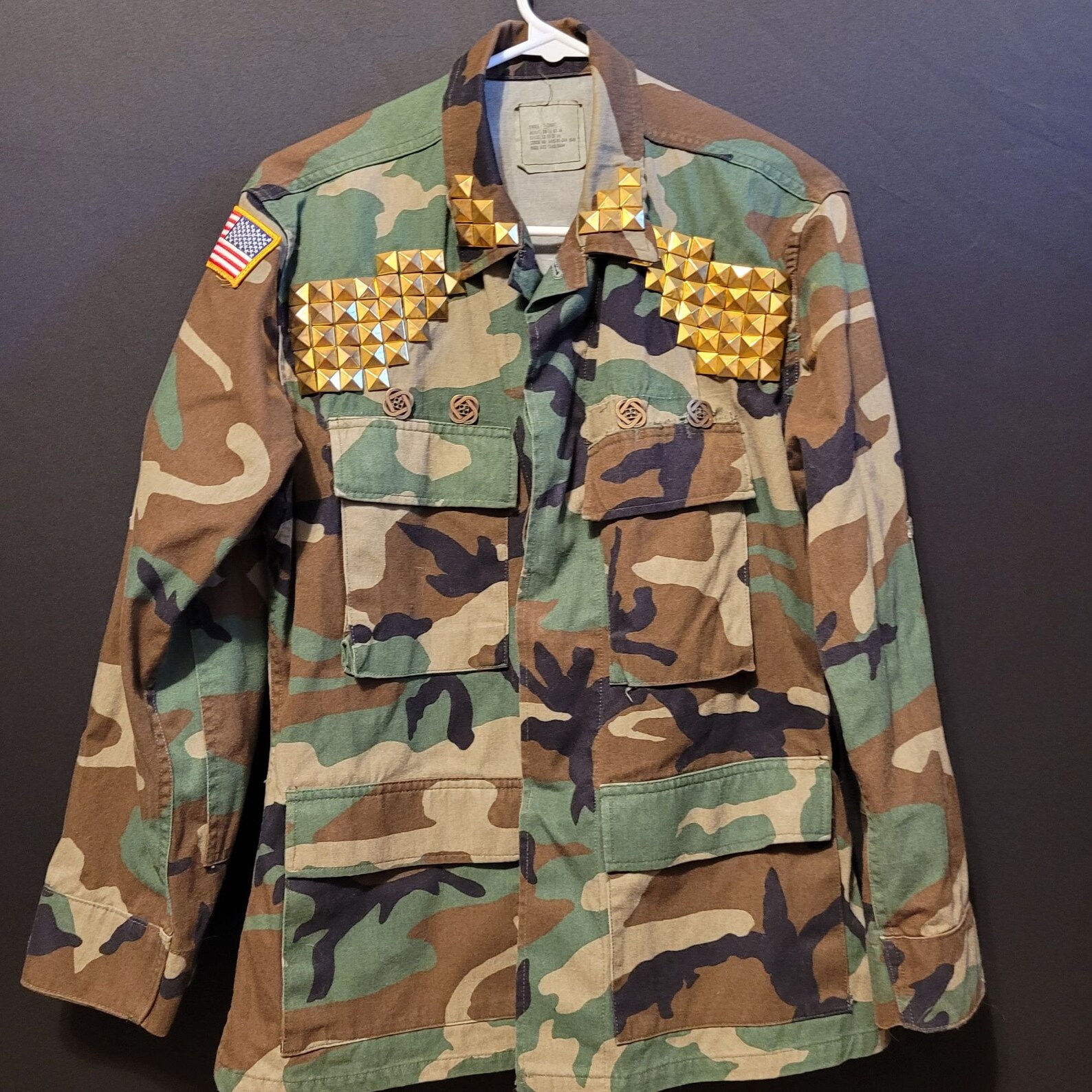 Vintage Upcycle Military BDU Print Button up Joe Exotic Gold Studs ...