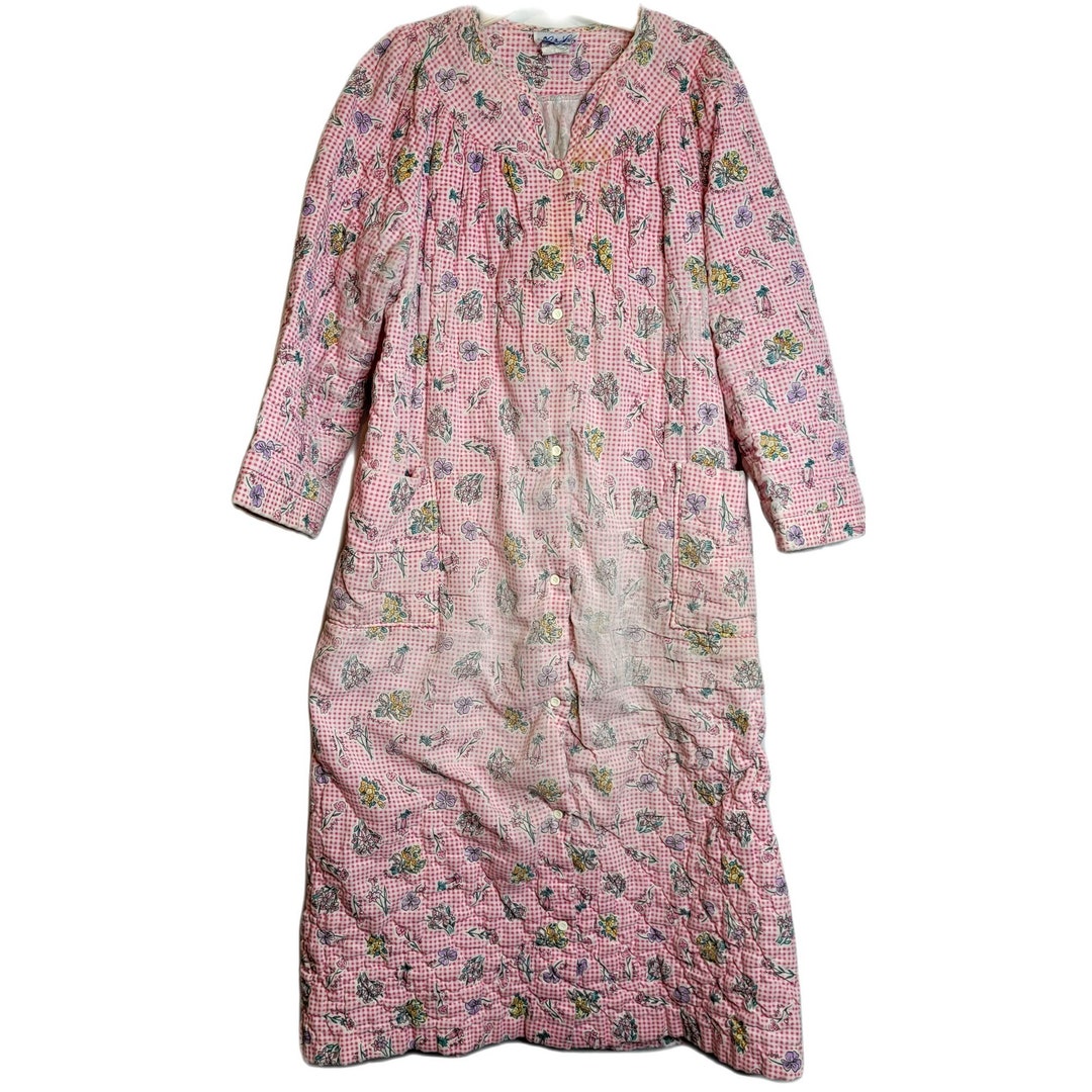 Vintage Housecoat Quilted Pink Flowers Leisure Life Polyester Made in ...