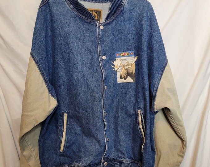 Vintage Denim Bomber Jacket Moose 1990s Retro Adult XXL Cotton Made ...