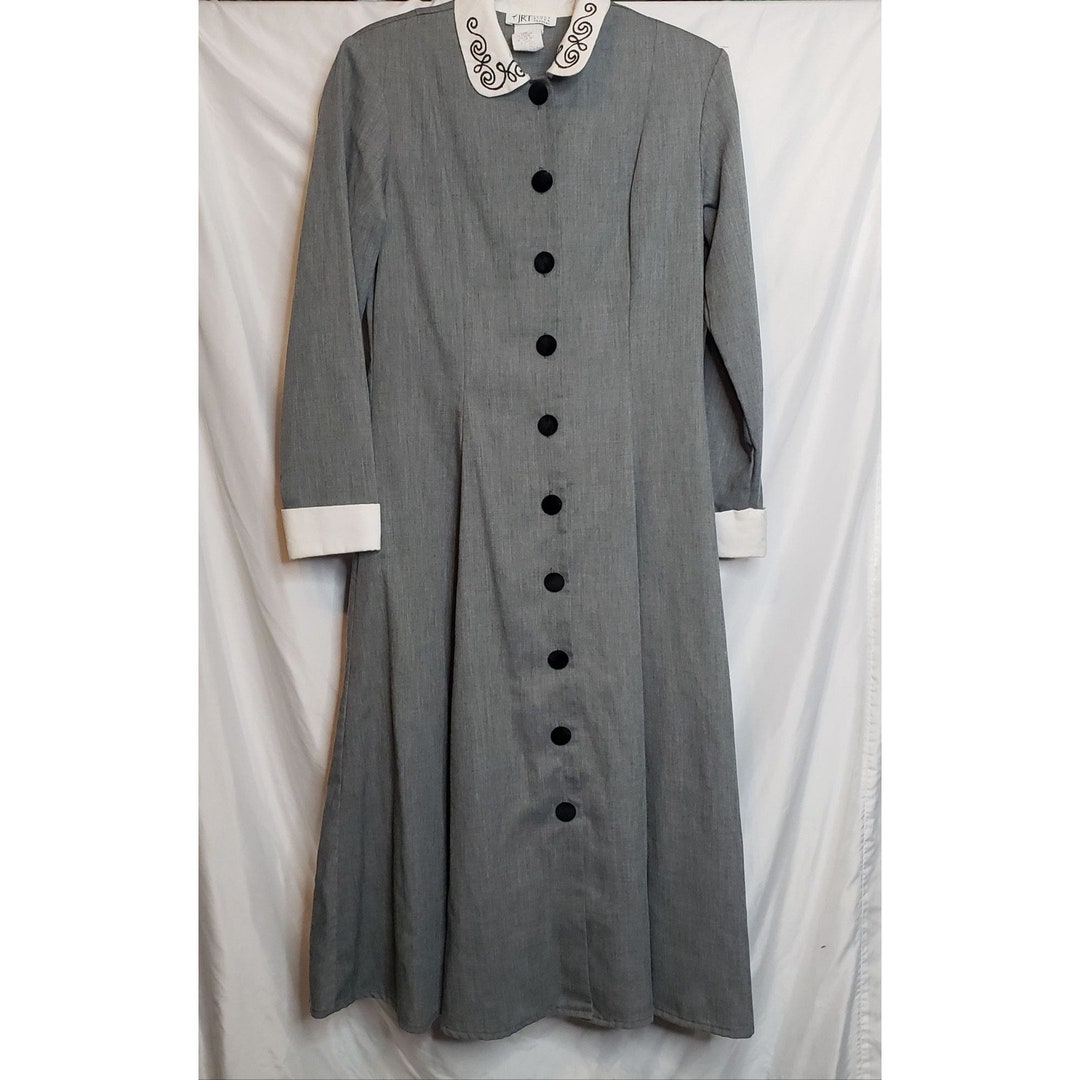 James River Traders Dress Long Sleeves Gray Black Shoulder Pads Vintage ...