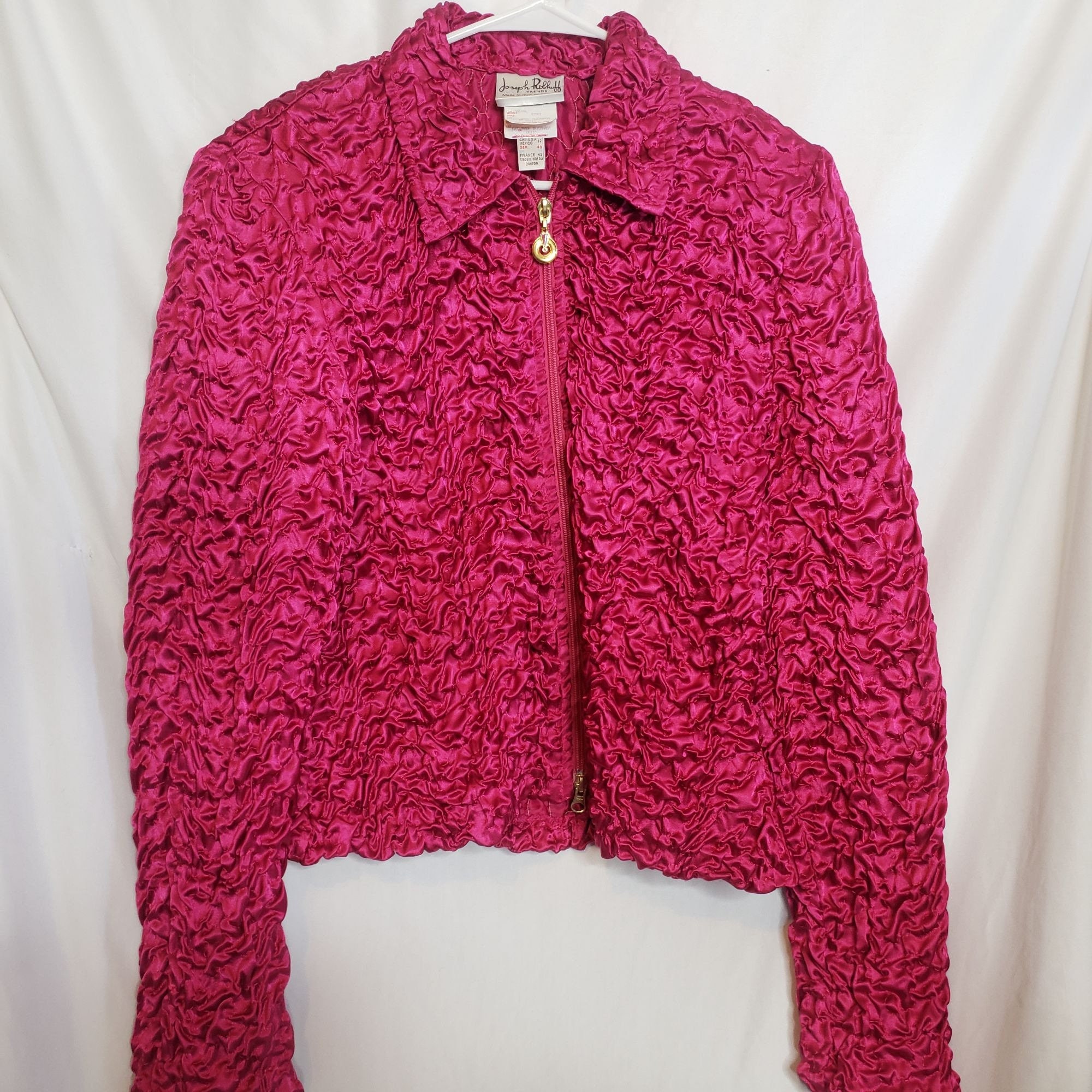 Vintage Joseph Ribkoff Crinkle Coat Pink Fuchsia Gold Zipper - Etsy
