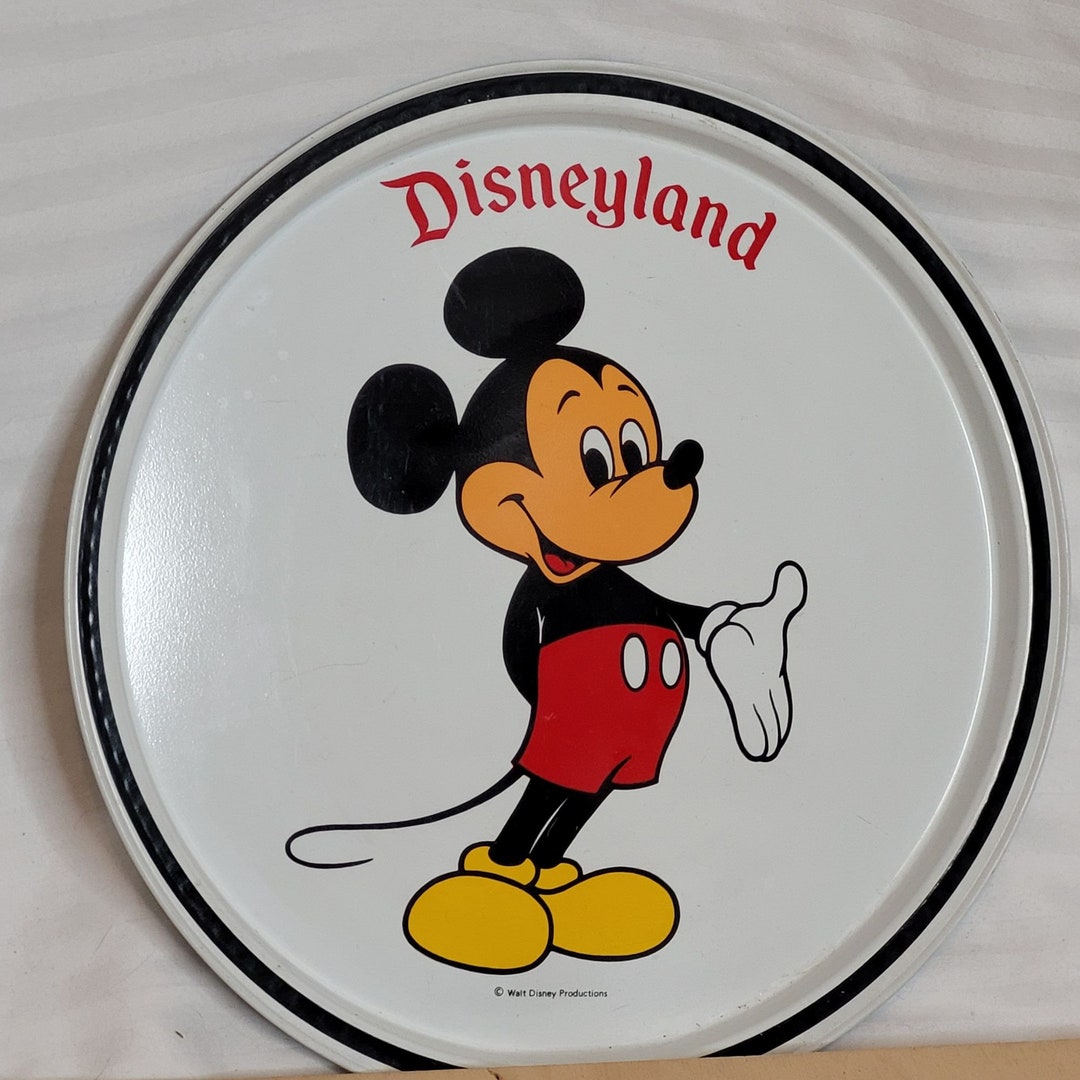 Vintage Disneyland Mickey Mouse Tray Round Metal Tin White No Scratches ...