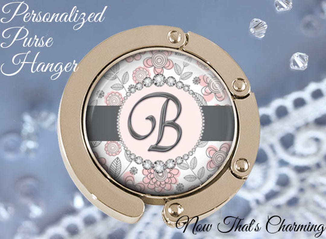 Purse Hanger Personalized With Inititals Pretty in Pink Floral ...