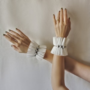 Tulle Ruffle Cuffs in White Ivory Bride Cuffs Pearls Wedding Armbands ...