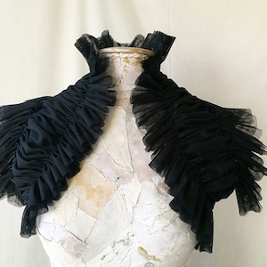 Multipurpose Black Tulle Ruffle Bolero Wide Sash Elizabethan Costume ...