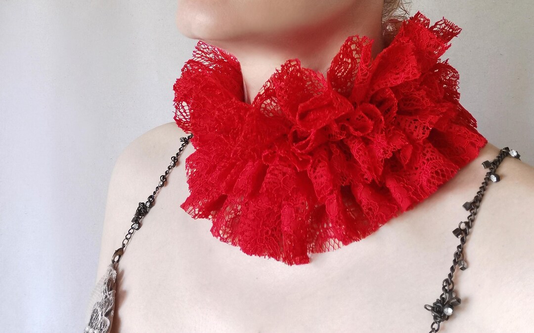 Red Floral Lace Ruff Collar Queen of Hearts Accessory Renaissance ...