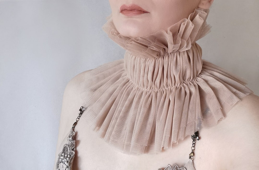 Renaissance Collar Tulle Neck Ruffle in Latte Beige Elizabethan Collar ...