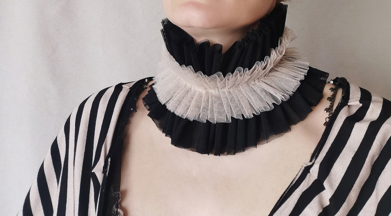 Edwardian Renaissance Tulle Ruffle Collar in Ivory Beige and - Etsy