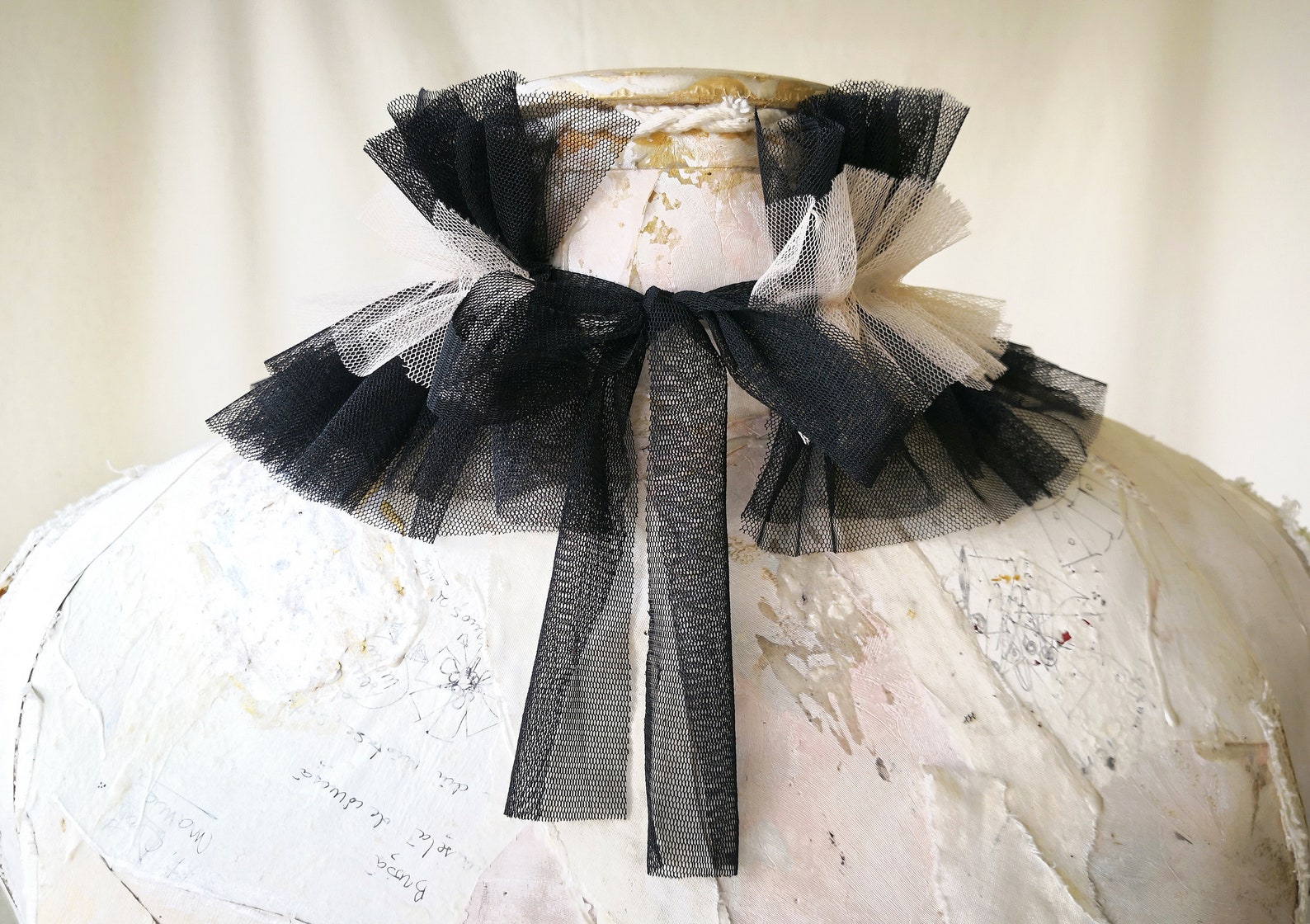 Edwardian Renaissance Tulle Ruffle Collar in Ivory Beige and | Etsy