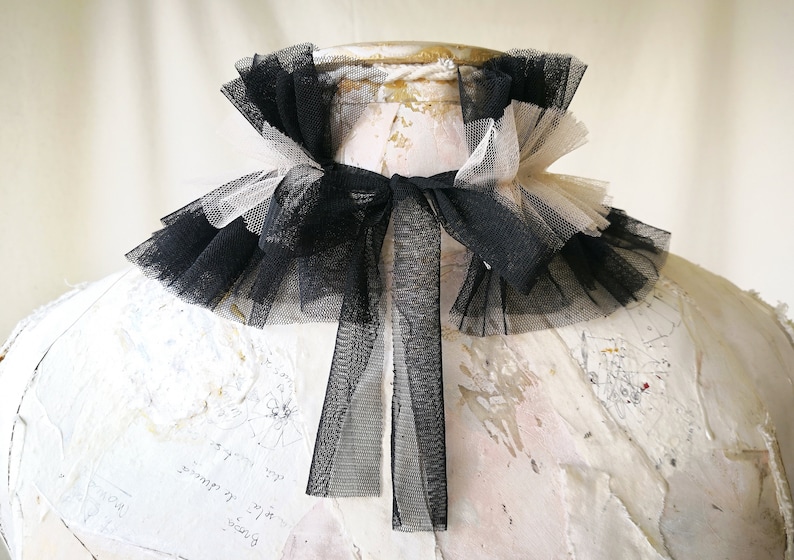 Edwardian Renaissance Tulle Ruffle Collar in Ivory Beige and - Etsy