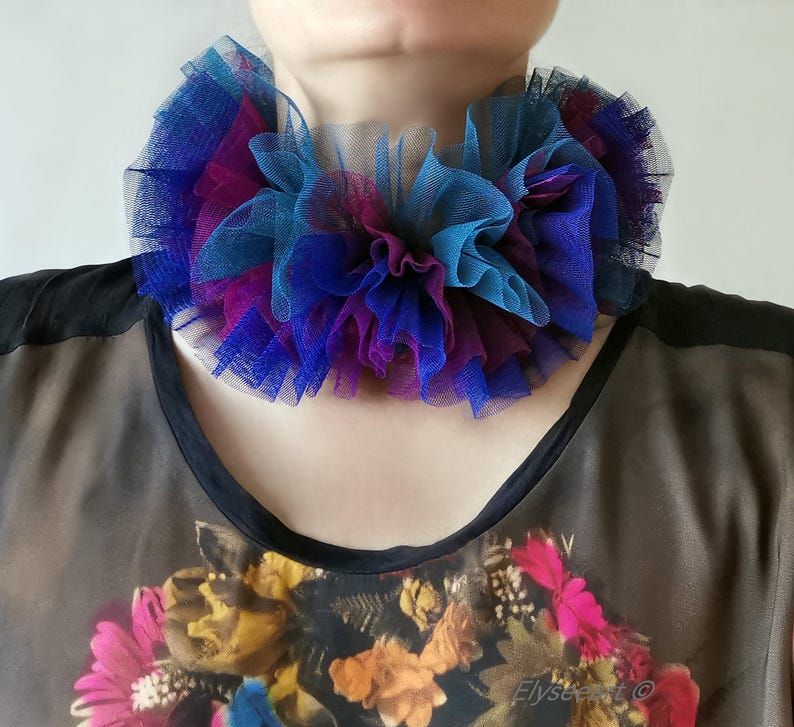Clown Tulle Ruffle Collar in Blue and Purple Jester Choker Birthday ...
