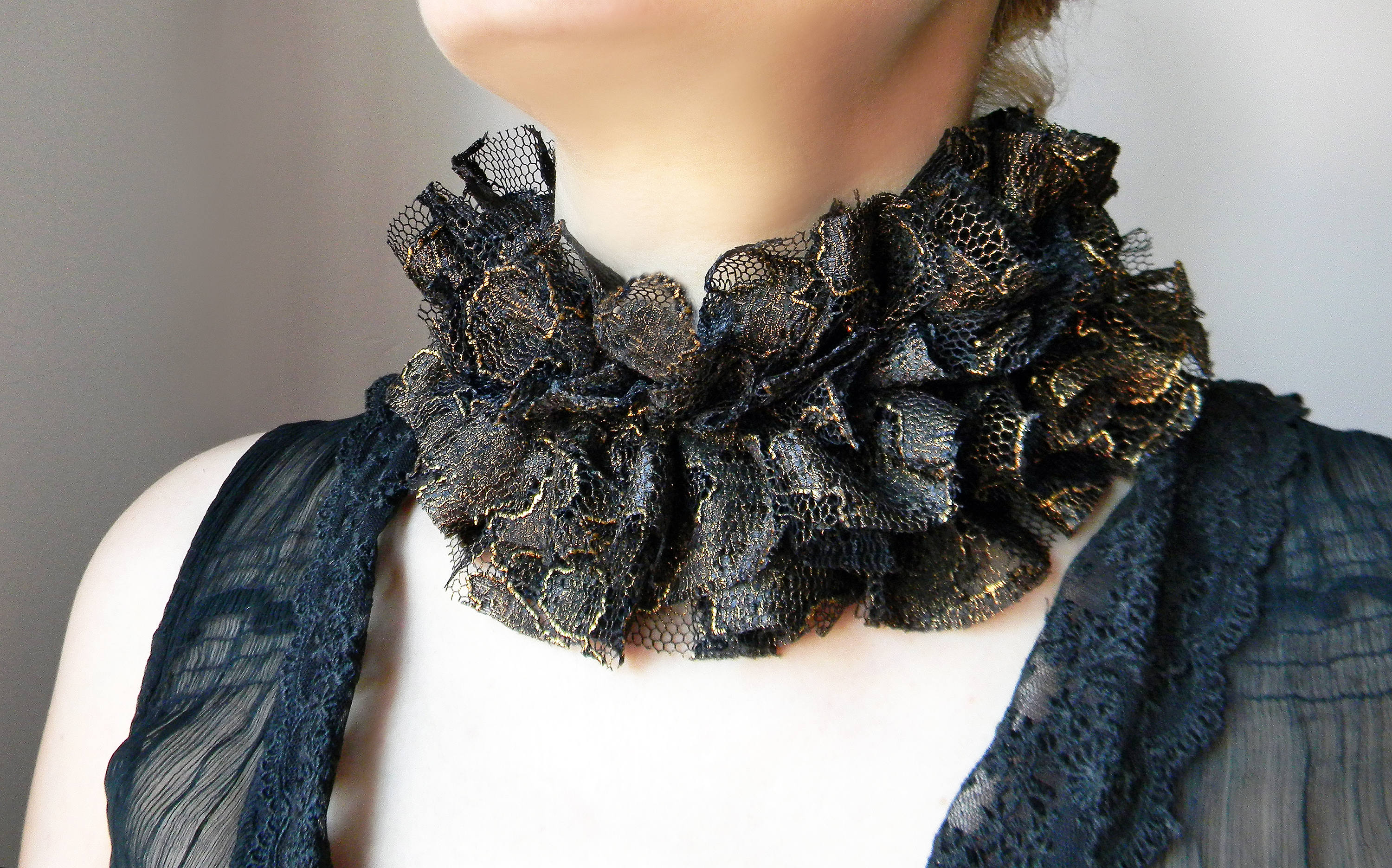 Renaissance Lace Ruffle Collar in Black and Gold Bronze - Etsy UK