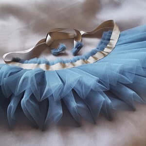 Wide Tulle Ruffle Clown Collar Dusty Teal Blue Neck Ruff Gold Bowknot ...