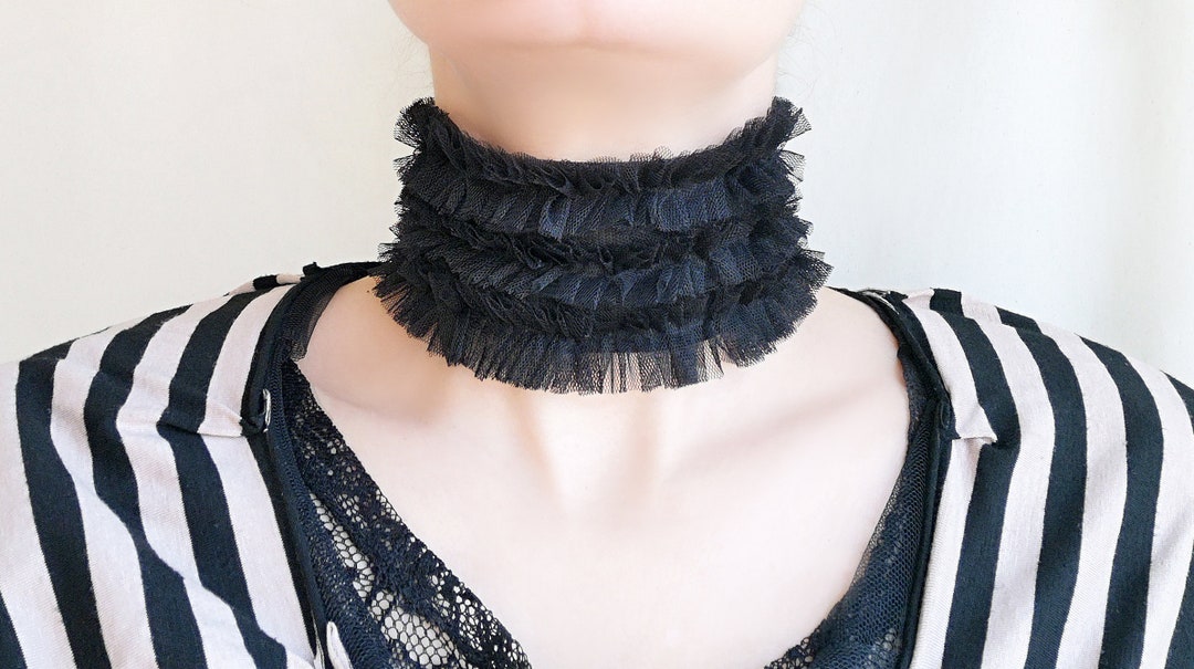 Black Tulle Collar With Layered Frills High Choker Goth Neck Ruff ...