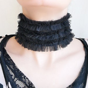 Black Tulle Collar With Layered Frills High Choker Goth Neck Ruff ...