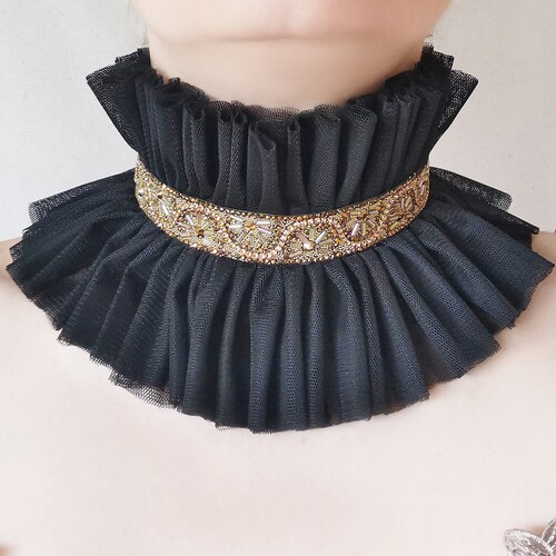 Black Ruffle High Collar Queen Collar Neck Ruff Collar - Etsy Canada