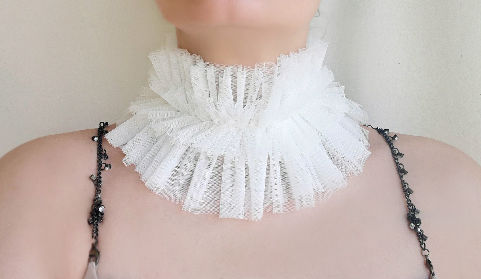 Renaissance Elizabethan ivory white tulle ruffle collar Neck | Etsy