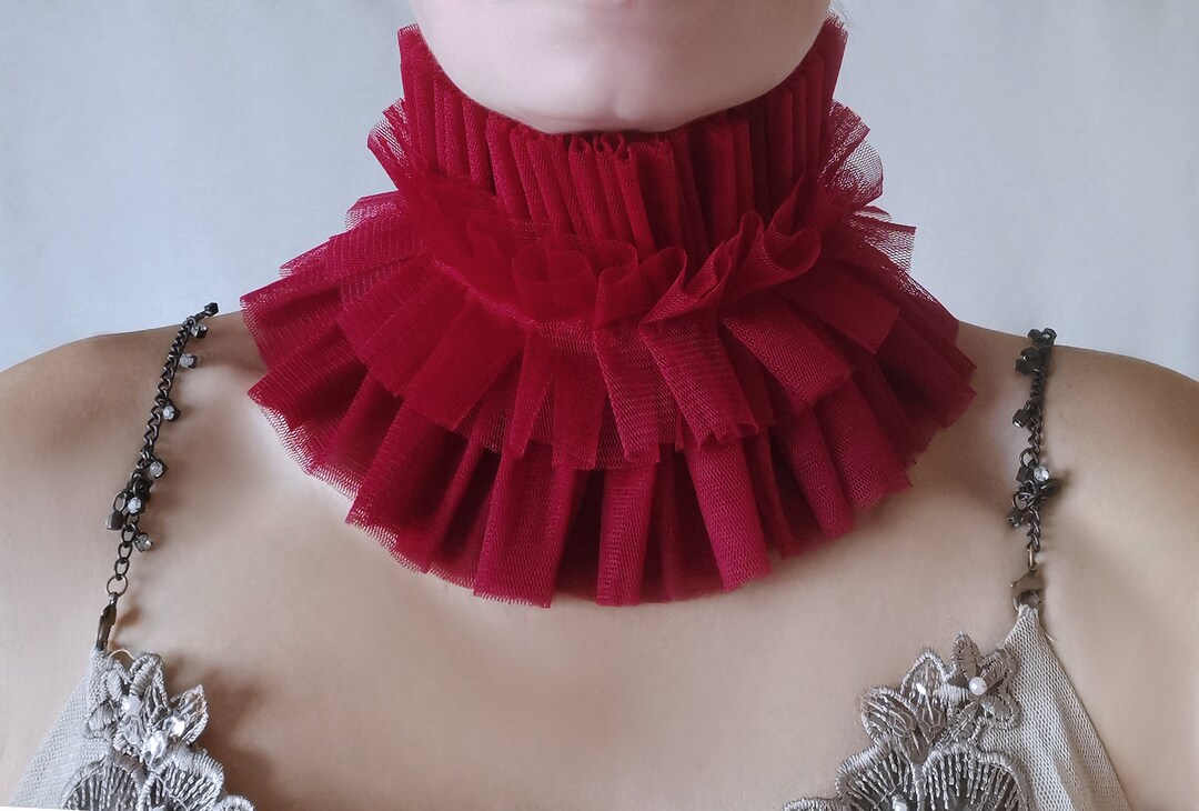 Garnet Collar Tulle Ruffle Clown Costume Renaissance Queen Collar in ...
