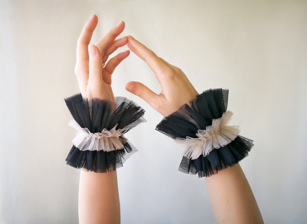 Tulle Ruffle Cuffs Set in Black and Nude Cuffs Renaissance - Etsy