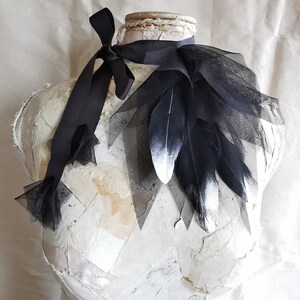 Flapper 20s Ribbon Choker Gatsby Party Black Bow Collar, Silver Feather ...