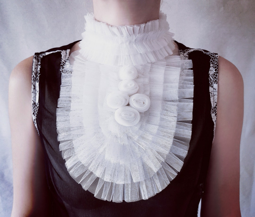 Tulle Ruffle Jabot in Ivory White Bride Jabot Roses Victorian Wedding ...