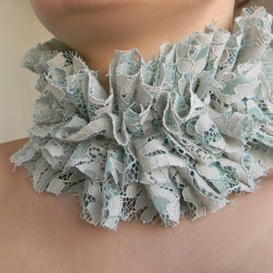 Collar Lace Ruffle Seafoam Green Neck Ruff Elizabethan Queen Neckpiece ...