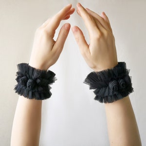 Roses Black Tulle Cuffs, Ruffle Wrist Cuffs, Cuffs Set, Victorian Cuffs ...