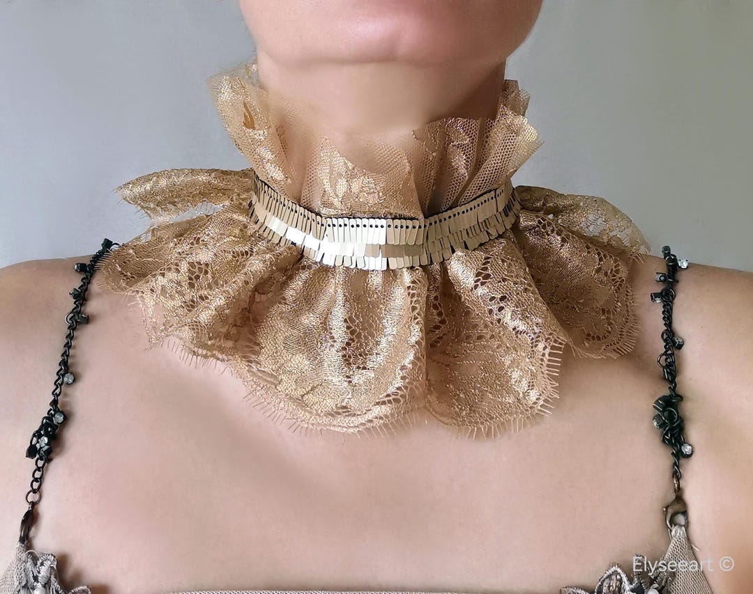 Golden Royal Lace Ruffle Collar Queen Sequins Choker Baroque Jewelry ...