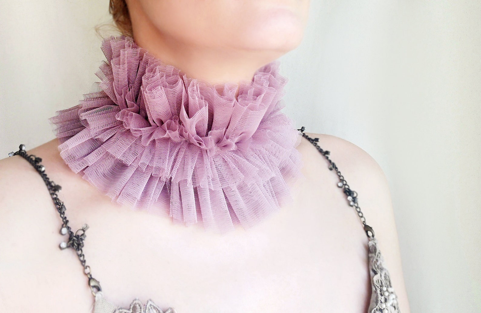 Dusty Lilac Layered Ruffle Tulle Collar Elizabethan - Etsy