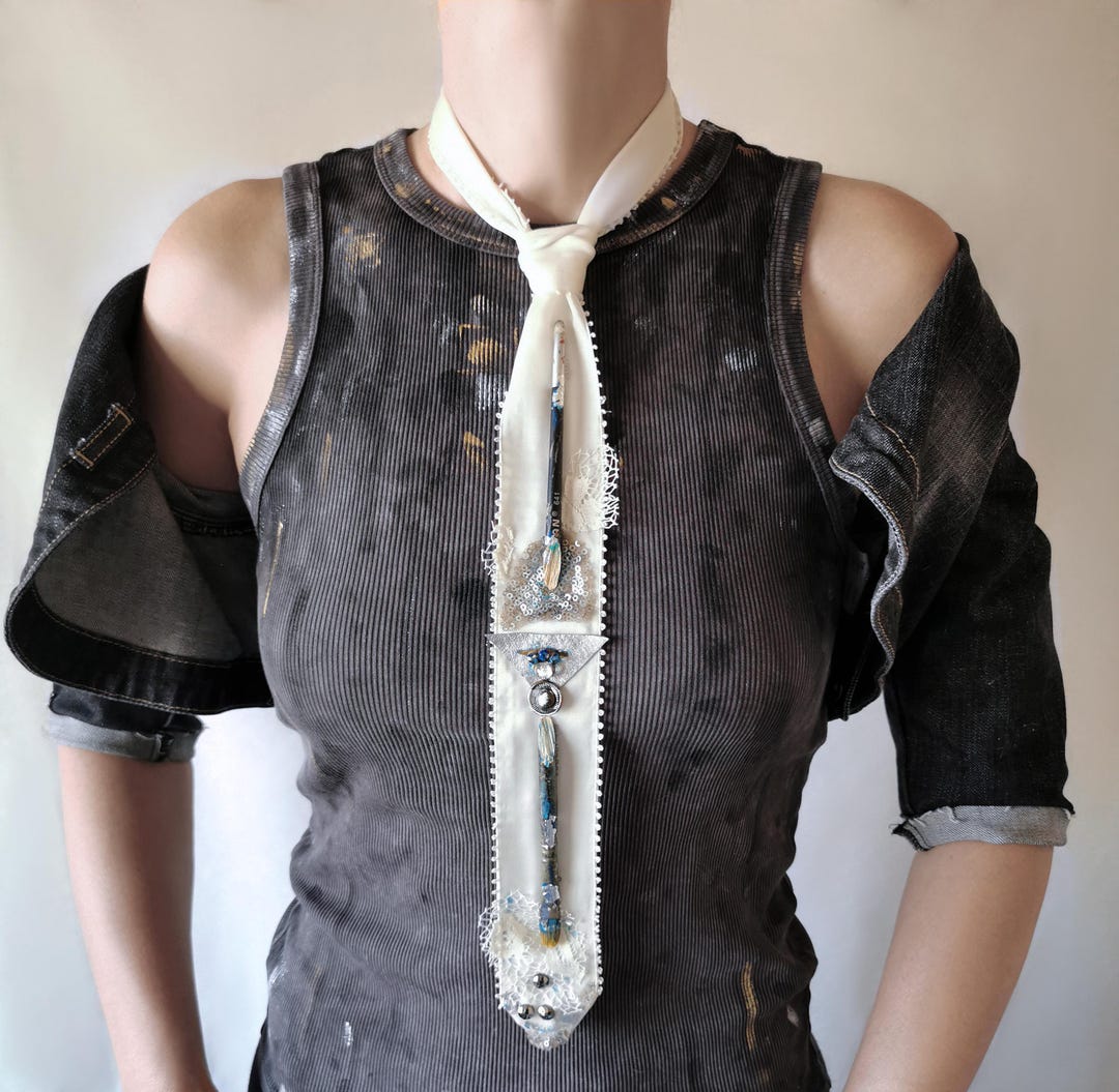 Steampunk Necktie Artistic Prop Mixed Media Collage Tie With Paintbrush ...