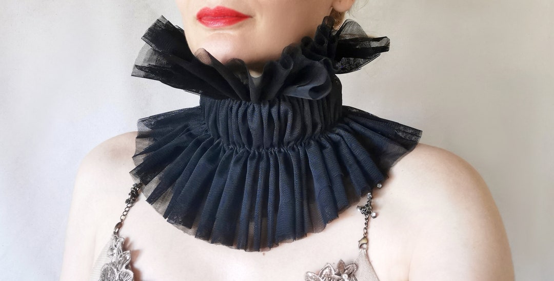 Renaissance Queen High Neck Tulle Collar in Black, Shakespeare Ruffled ...