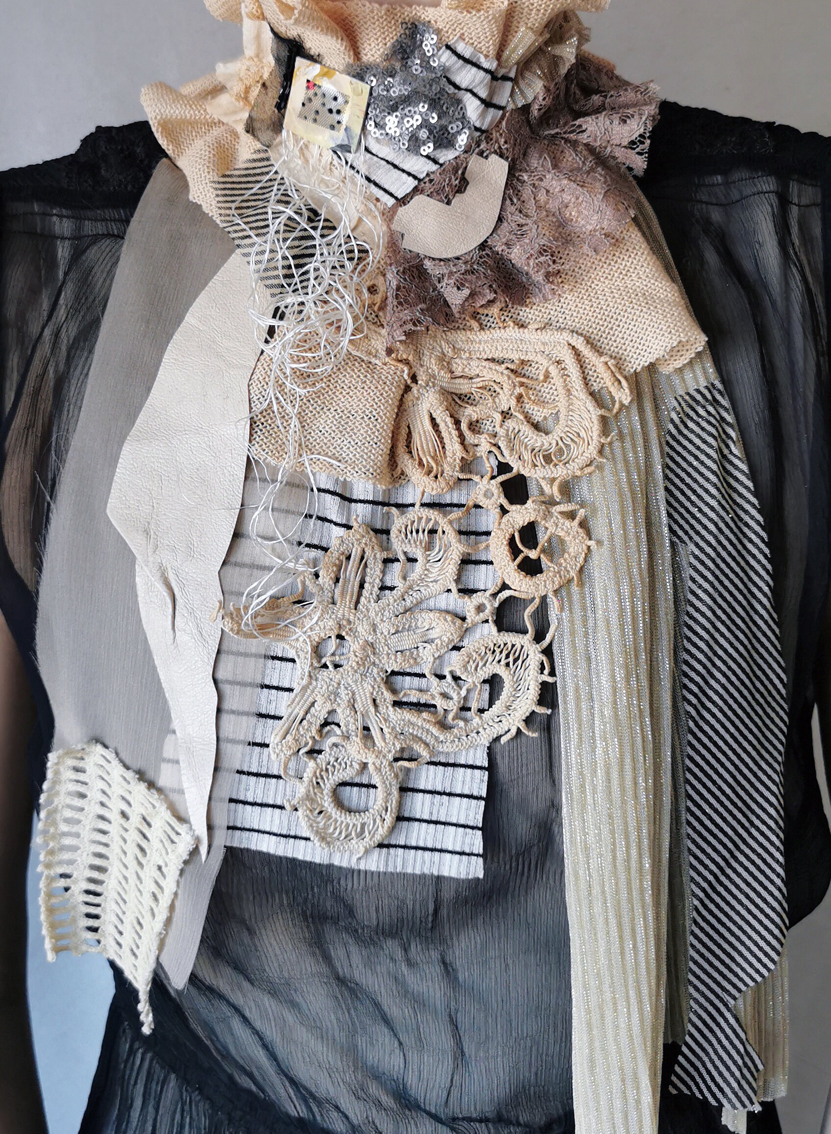 Victorian Jabot Bold Body Jewelry Fabric Collage Statement Neckpiece ...