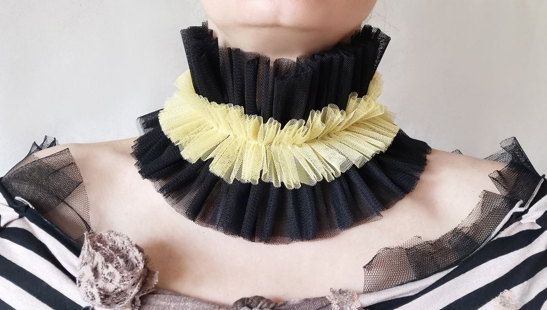 Clown Collar Tulle Ruffle Neck Ruff in Black and Yellow Jester Collar ...