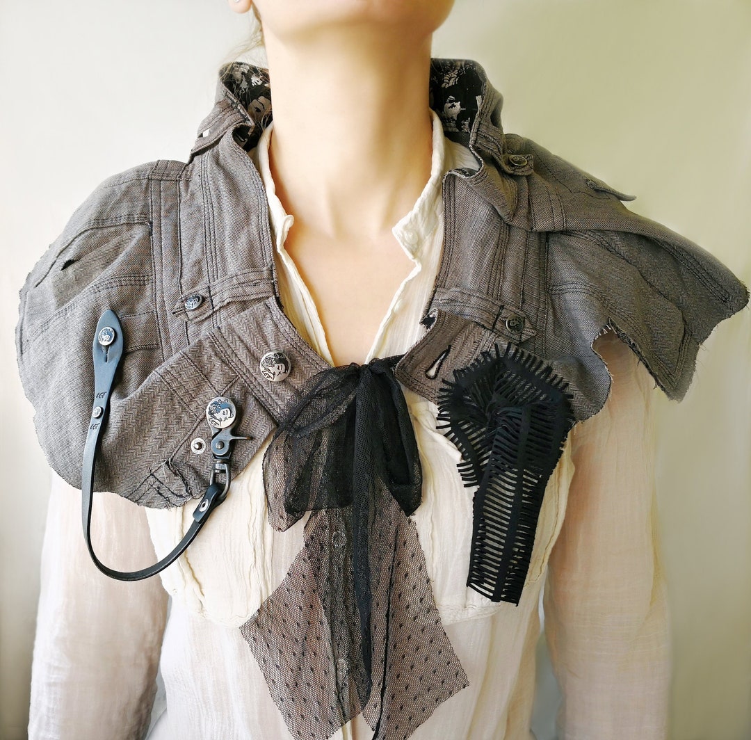 Shrug Cape Gray Large Collar Steampunk Capelet Deconstructed Shawl One ...