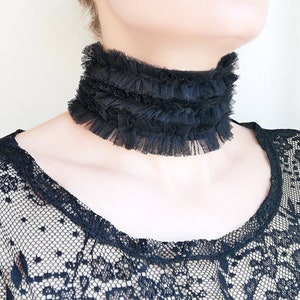 Black Tulle Collar With Layered Frills High Choker Goth Neck Ruff ...