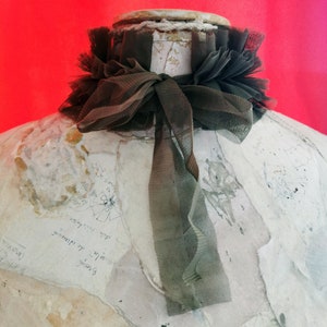 Khaki Olive Tulle Ruffle Collar Clown Neck Ruff Frilly Choker Jester ...